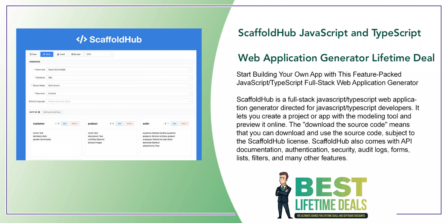 ScaffoldHub Developer Plan JavaScript and TypeScript Web Application Generator Lifetime Deal