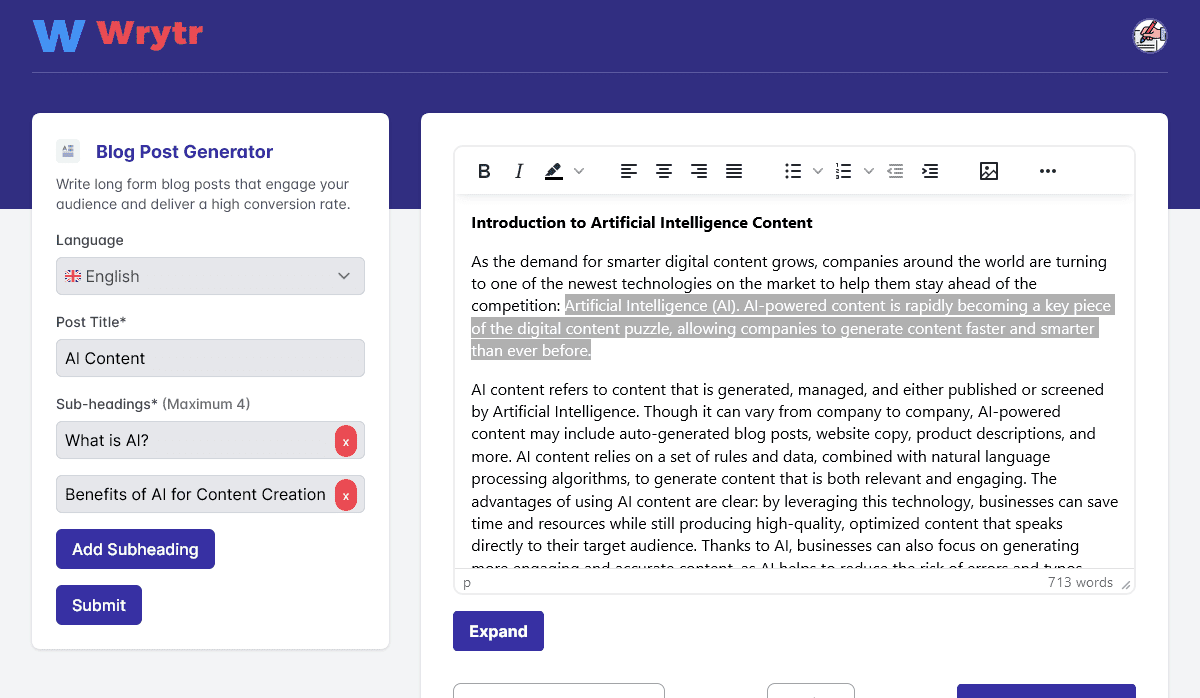 Wrytr AI Content Generator Tool Lifetime Deal